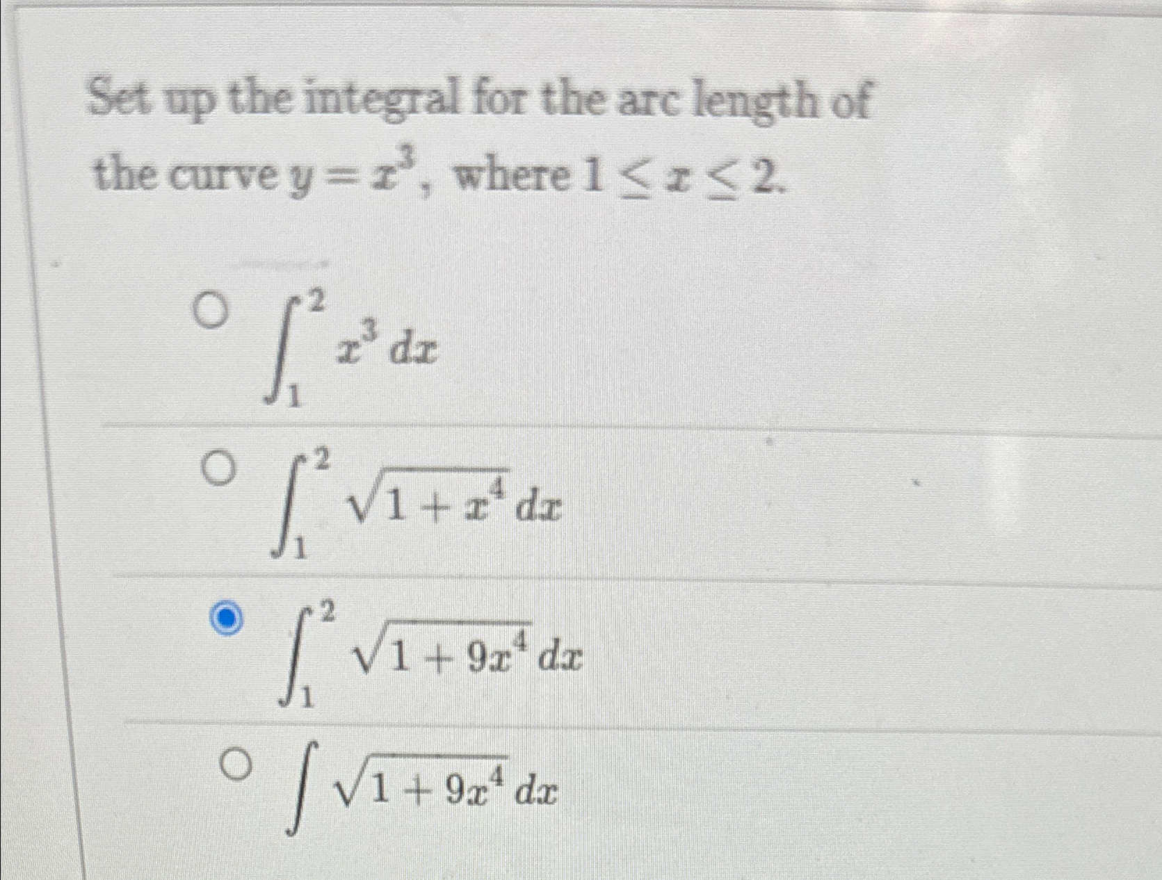 Solved Set up the integral for the arc length of the curve | Chegg.com