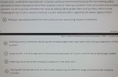 Solved Colanco inc, a soft drink manufacturer, is being sued | Chegg.com