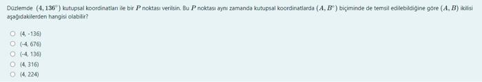 Solved Duzlemde (4,136∘) kutupsal koordinatlan ile bir P | Chegg.com