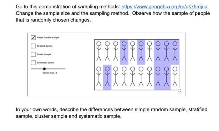 Solved Go to this demonstration of sampling methods: | Chegg.com