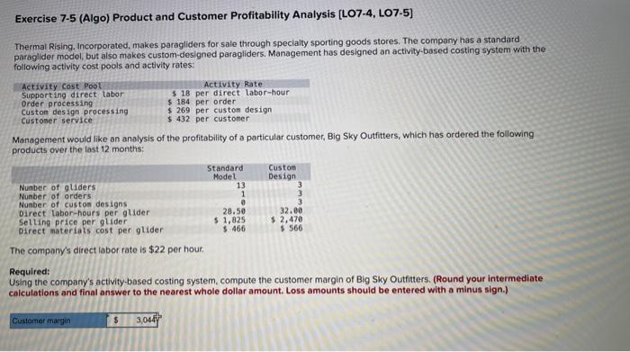 Solved Exercise 7-5 (Algo) Product and Customer | Chegg.com