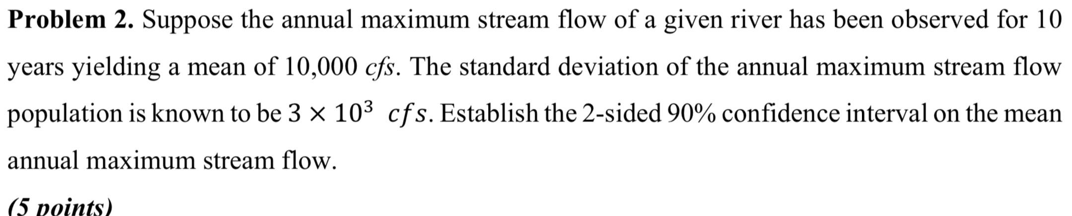 Solved Problem 2. ﻿Suppose the annual maximum stream flow of | Chegg.com