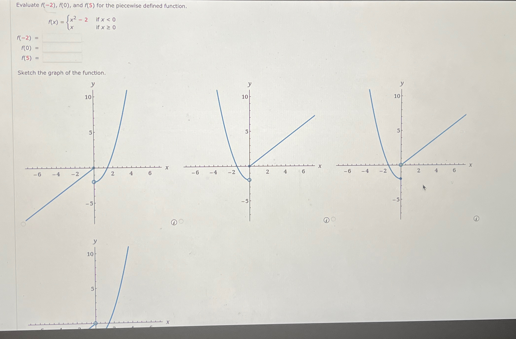 Solved Evaluate f(-2),f(0), ﻿and f(5) ﻿for the piecewise | Chegg.com