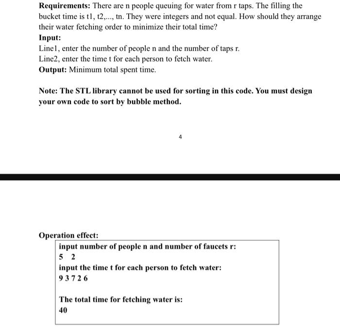 Solved Requirements: There are n people queuing for water | Chegg.com