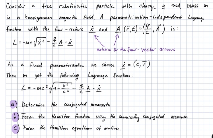 Solved Consider a free relativistic particle with charge 9 | Chegg.com