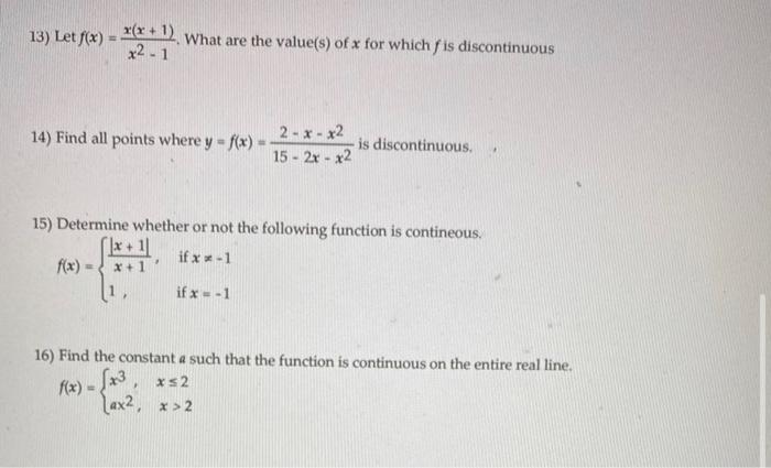 Solved 13) Let f(x)=x2−1x(x+1). What are the value(s) of x | Chegg.com