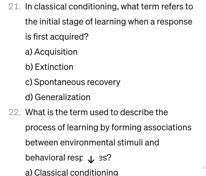 Solved In classical conditioning, what term refers to the | Chegg.com