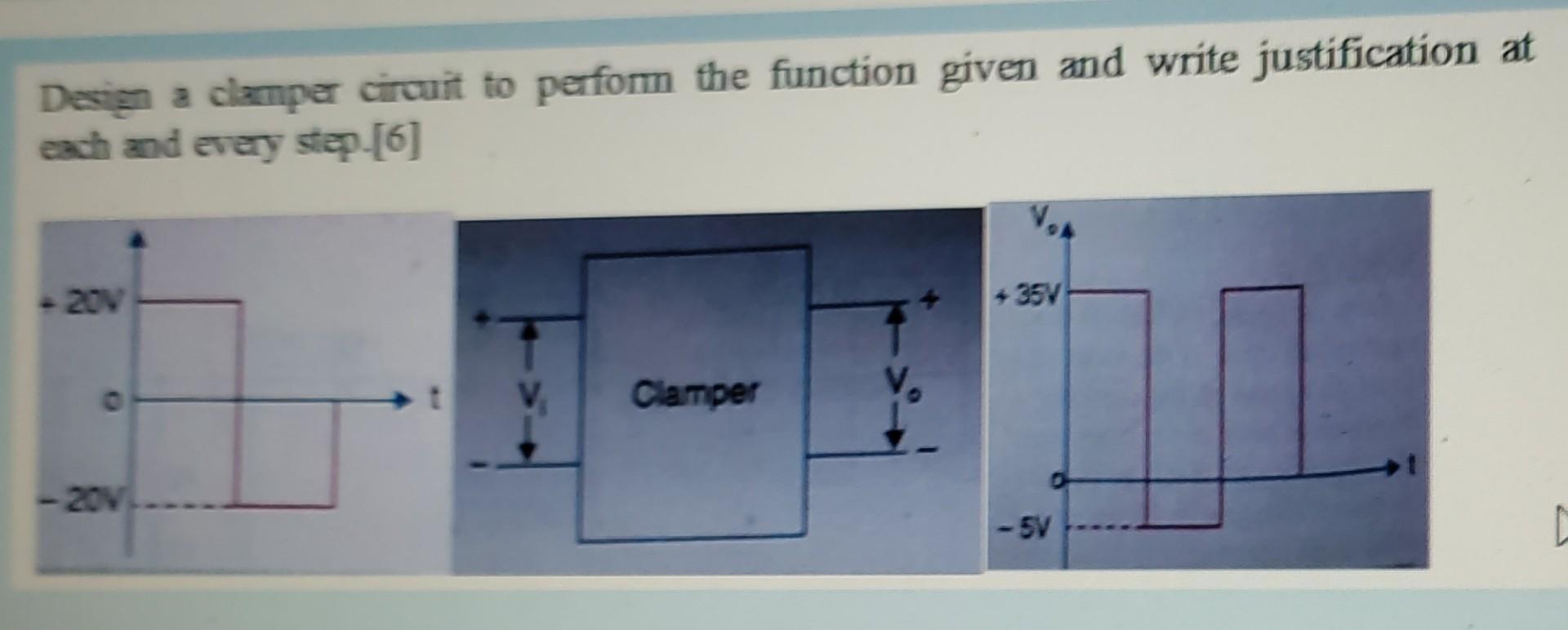 Solved Design a clamper circuit to perform the function | Chegg.com