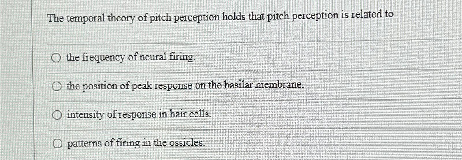 Solved The temporal theory of pitch perception holds that | Chegg.com