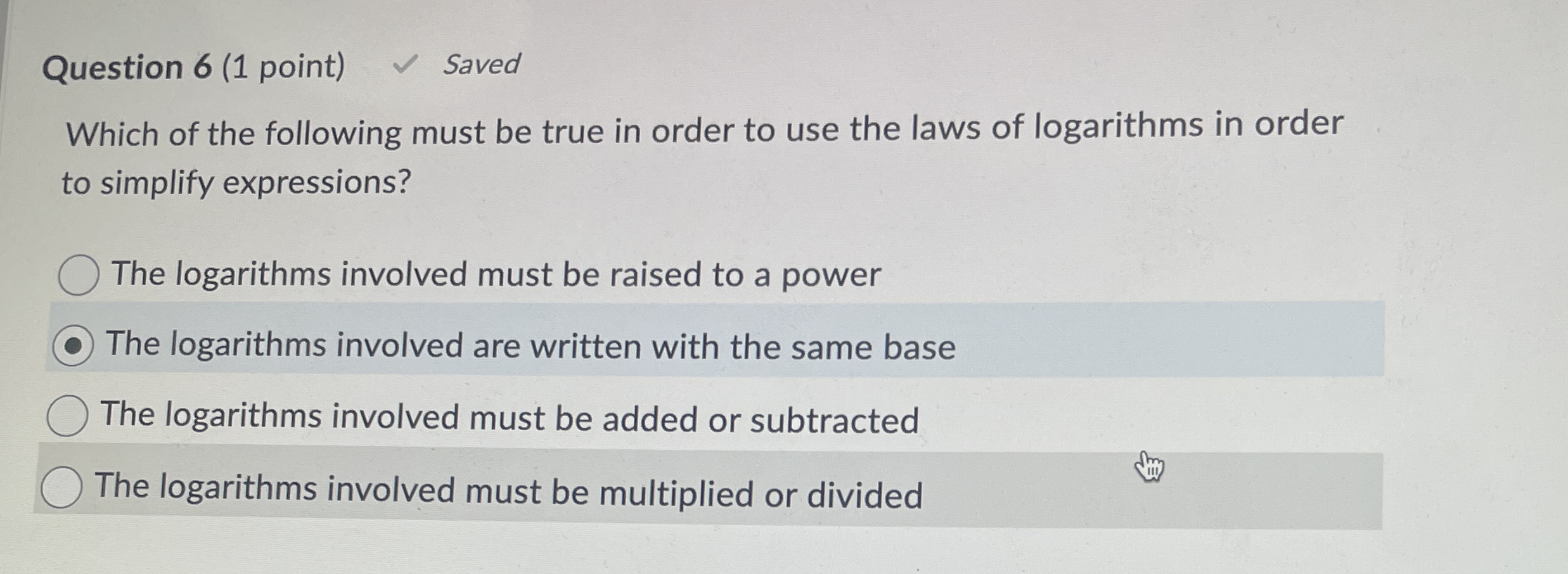 Solved Question 6 (1 ﻿point) ﻿SavedWhich of the following | Chegg.com