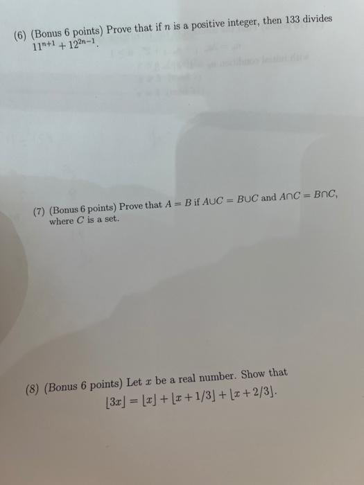 Solved (6) (Bonus 6 points) Prove that if n is a positive | Chegg.com