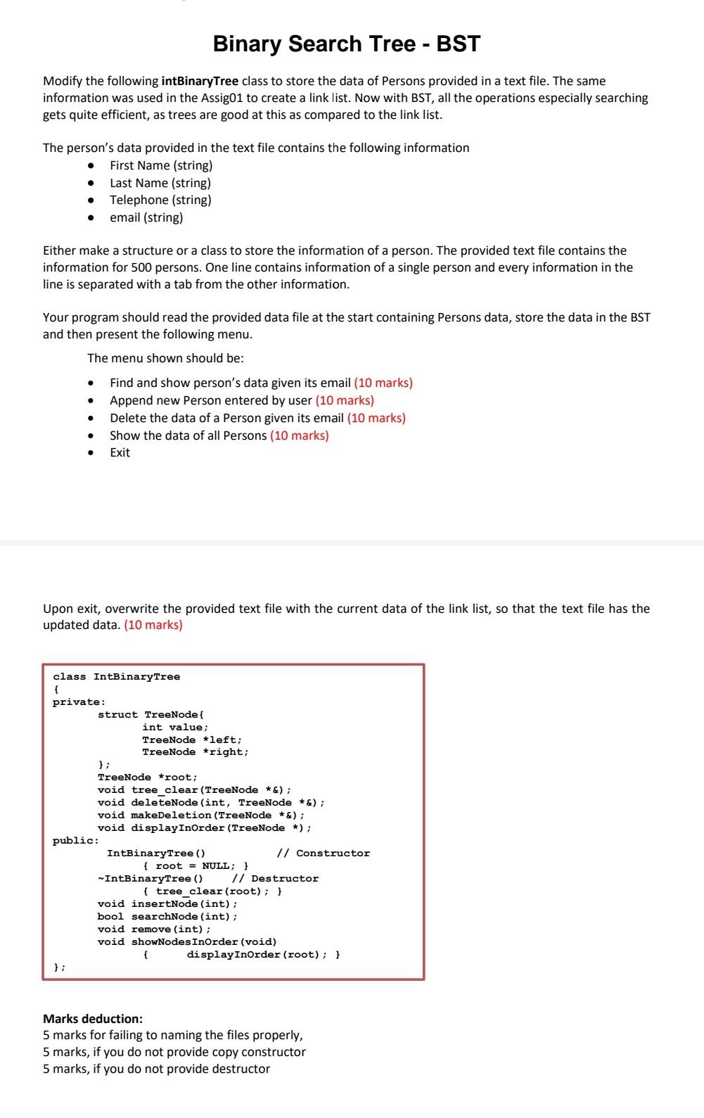 Solved Binary Search Tree Bst Modify The Following 8764
