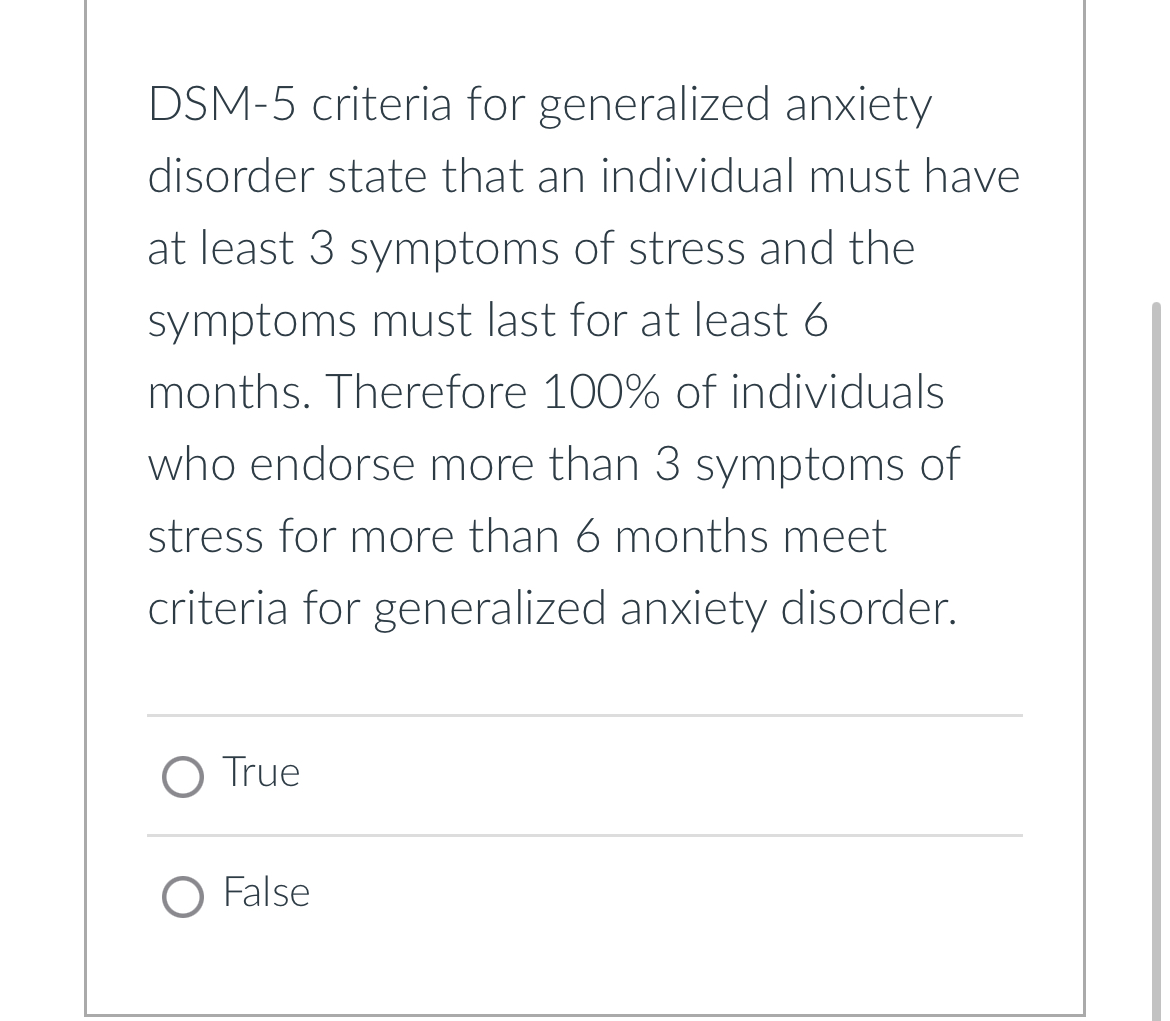 Solved DSM-5 ﻿criteria for generalized anxiety disorder | Chegg.com