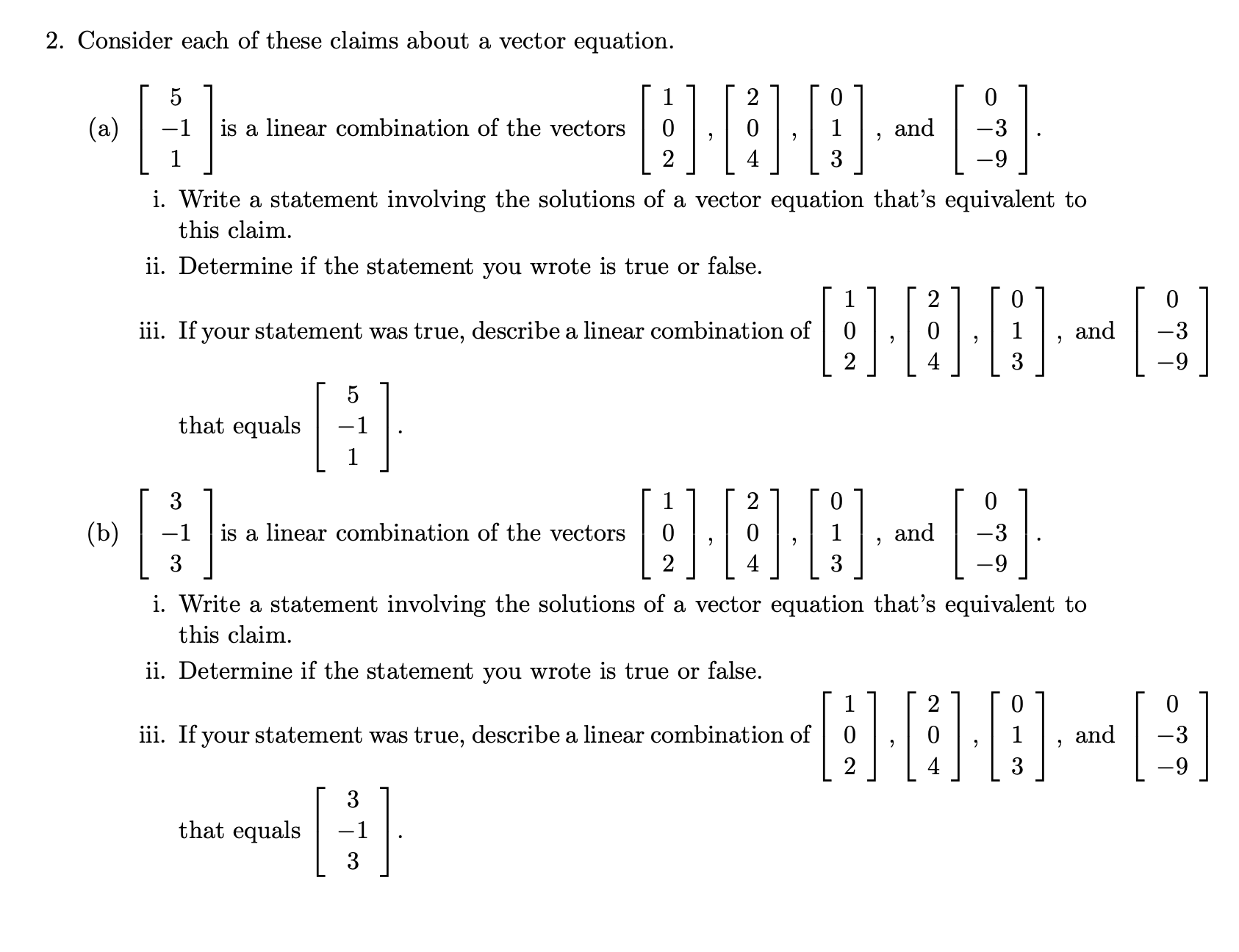 Solved Consider each of these claims about a vector | Chegg.com