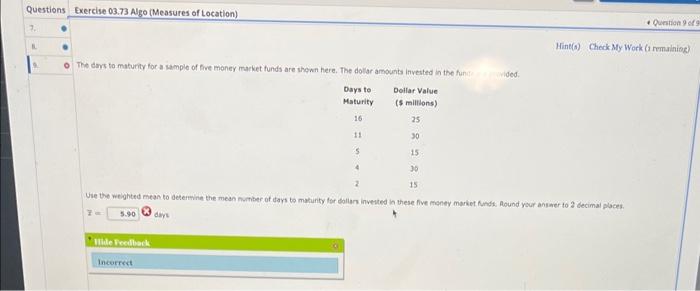 Solved The days to maturity for a sample of five money | Chegg.com