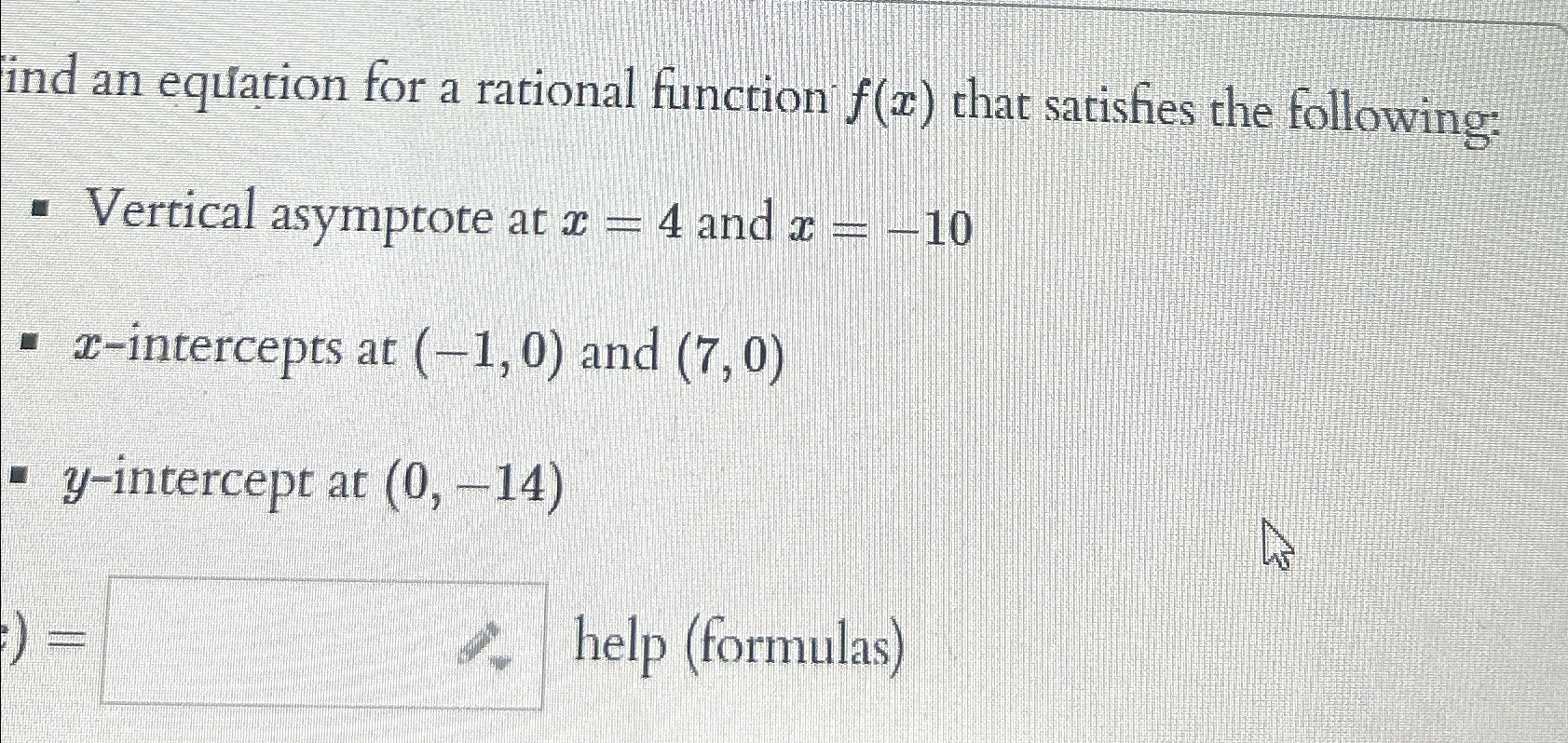 Solved ind an equation for a rational function f(x) ﻿that | Chegg.com