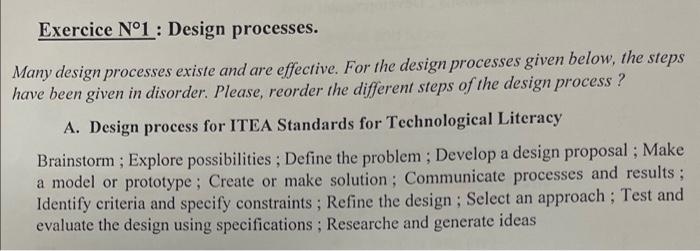 Exercice N∘1: Design processes. Many design processes | Chegg.com