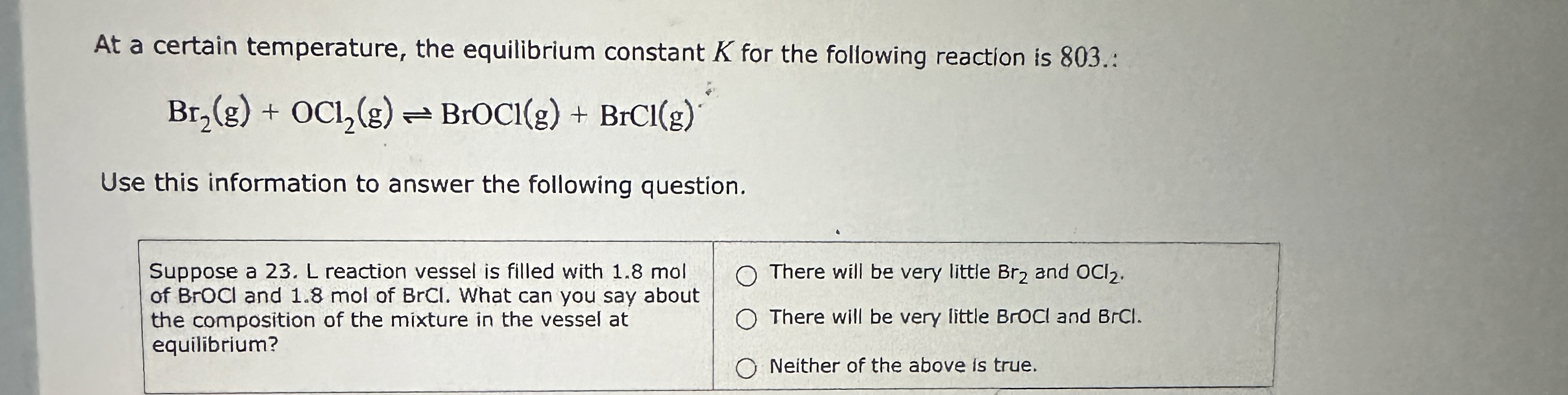 Solved Suppose a 23 . L ﻿reaction vessel is filled with 1.8 | Chegg.com