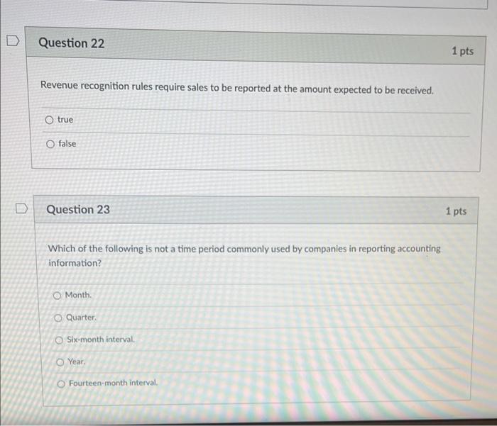 Solved D Question 22 1 pts Revenue recognition rules require | Chegg.com