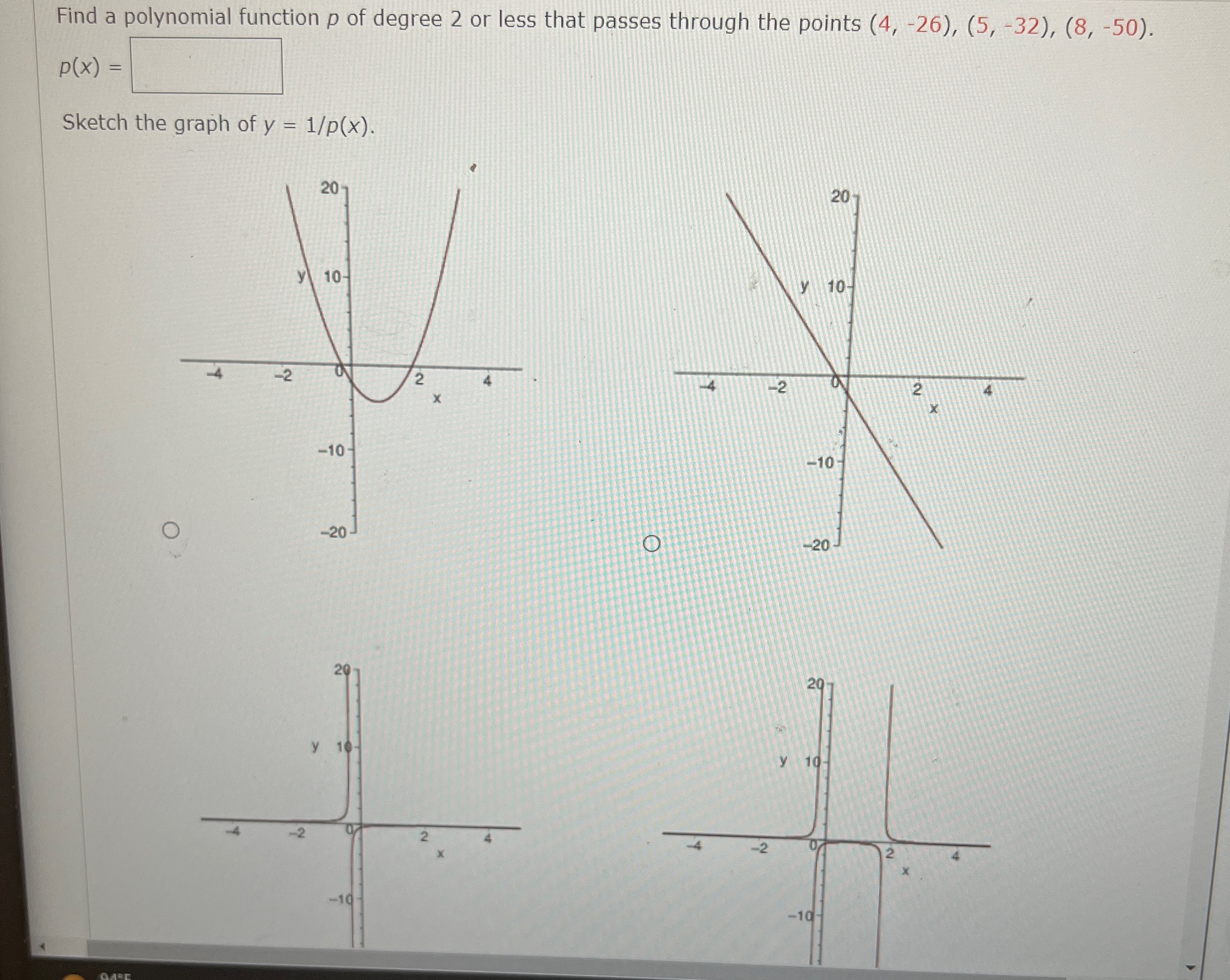 Solved Find a polynomial function p ﻿of degree 2 ﻿or less | Chegg.com