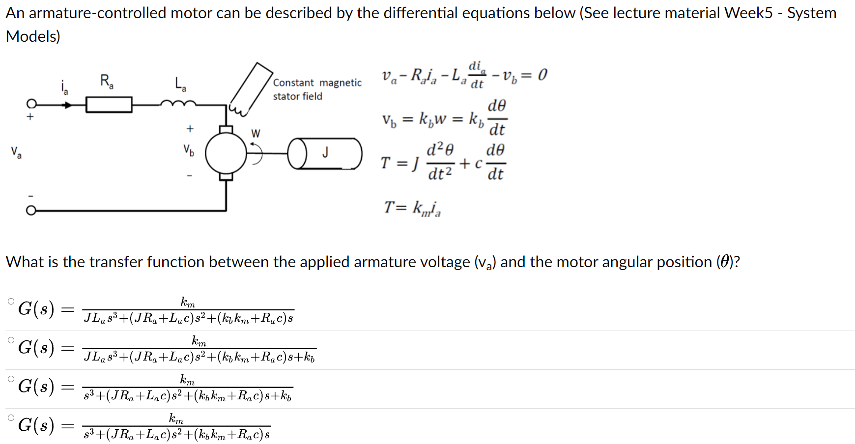 Solved An armature-controlled motor can be described by the | Chegg.com