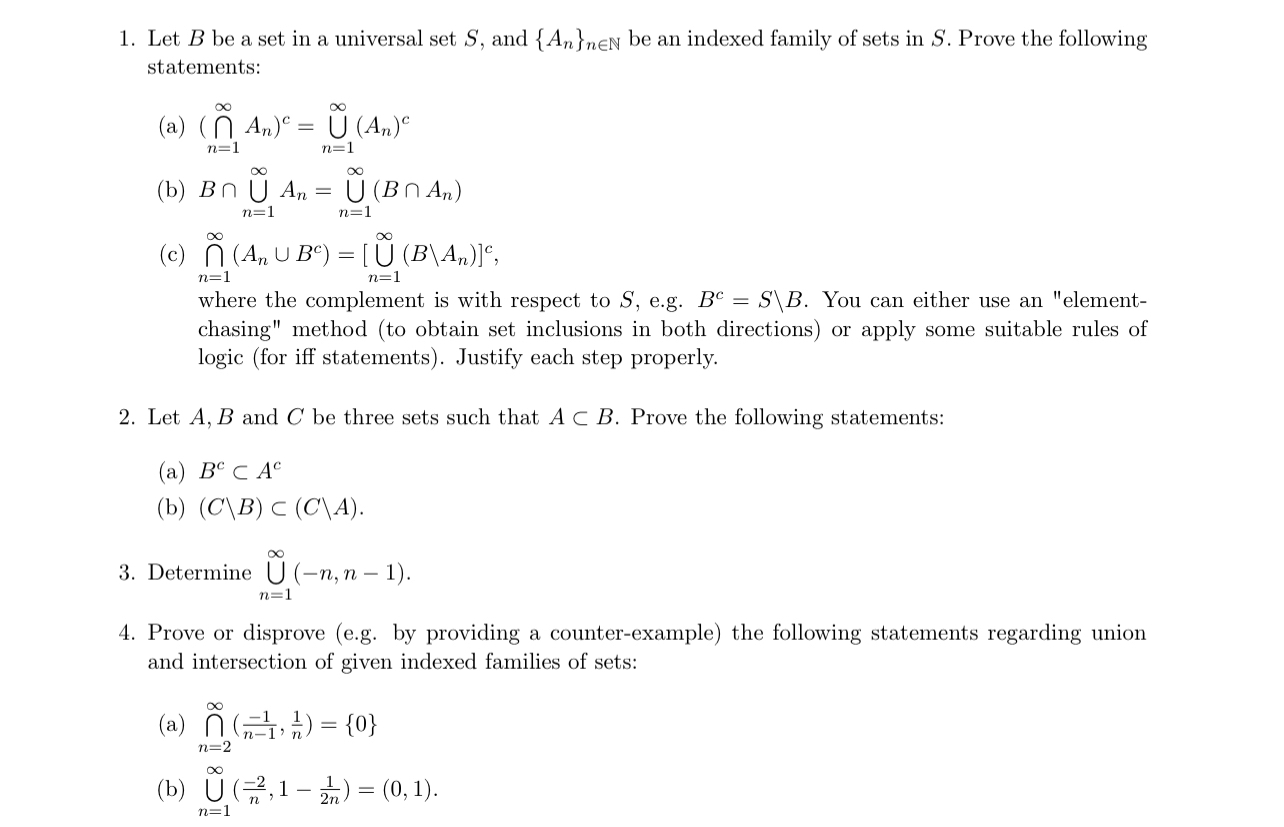 Solved Let B ﻿be A Set In A Universal Set S ﻿and An Ninn 