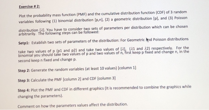 Solved Exercise # 2: Plot the probability mass function | Chegg.com
