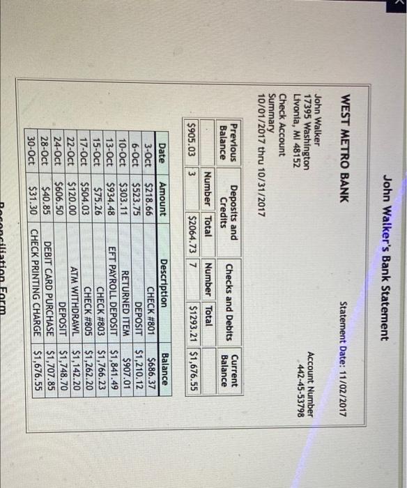 Solved Below, you will find a fictional checking account | Chegg.com