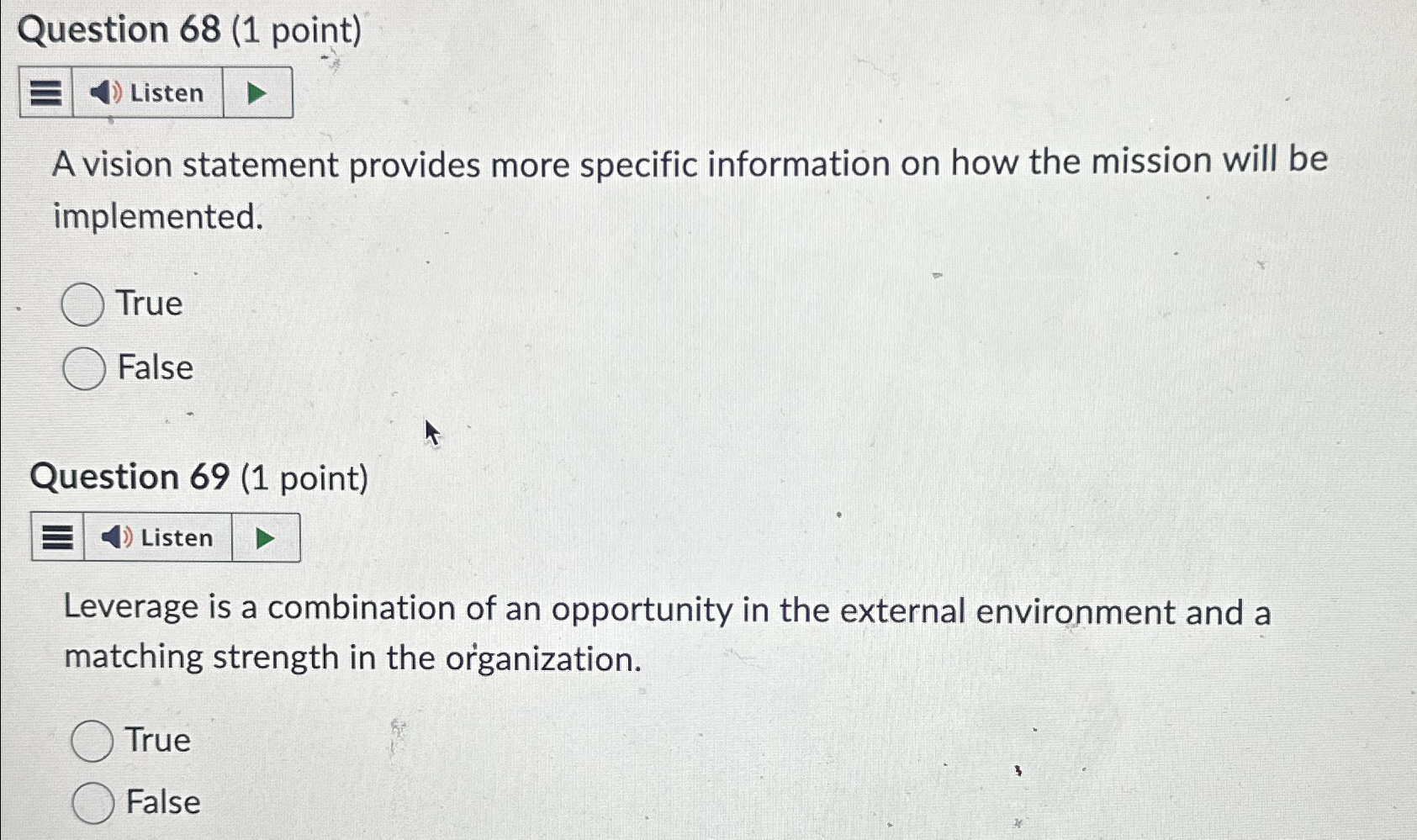 Solved Question 68 (1 ﻿point)A vision statement provides | Chegg.com