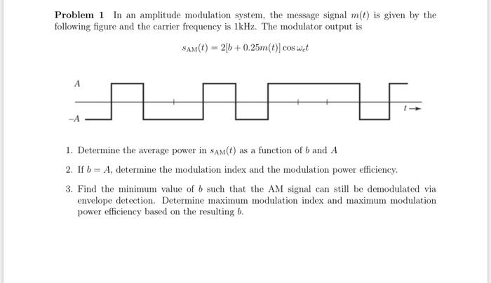 Solved Problem 1 In an amplitude modulation system, the | Chegg.com