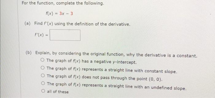 Solved For the function, complete the following. f(x) = 3x - | Chegg.com