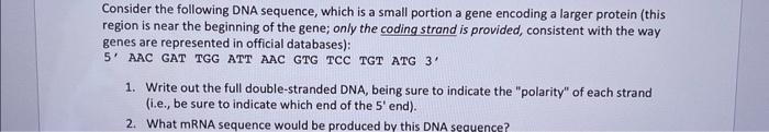 Solved Consider the following DNA sequence, which is a small | Chegg.com