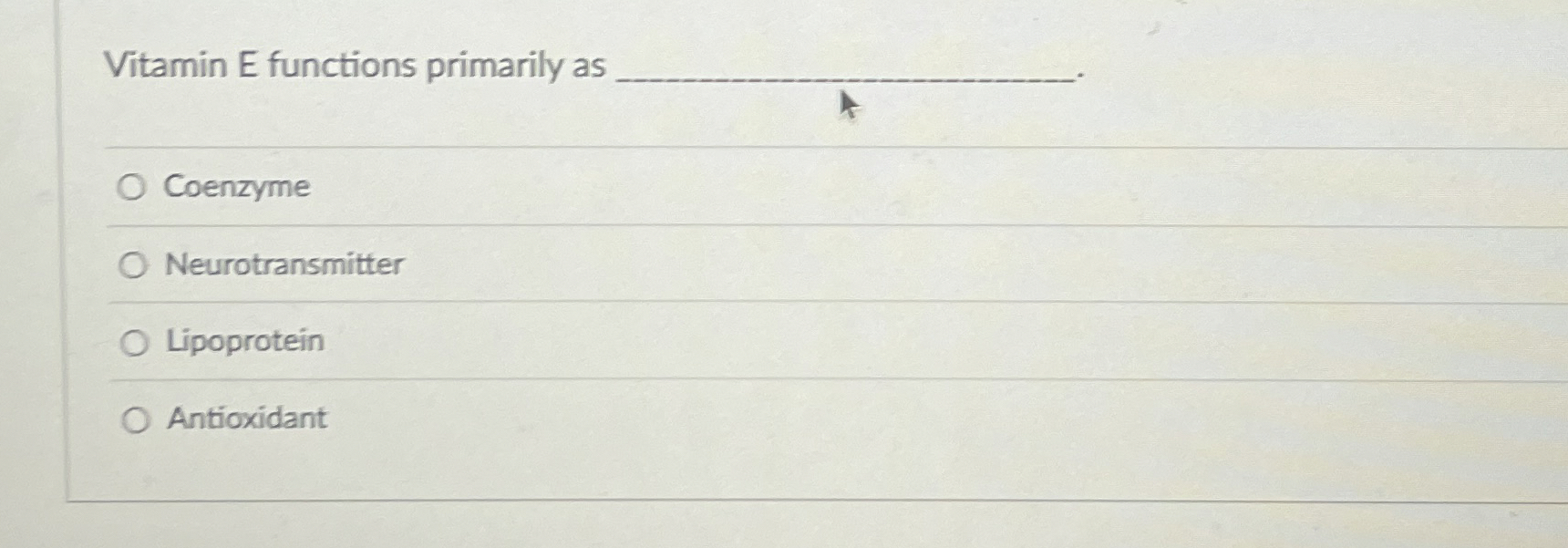 Solved Vitamin E functions primarily as | Chegg.com