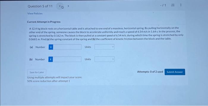Solved A 12.4-kg block rests on a horizontal table and is | Chegg.com