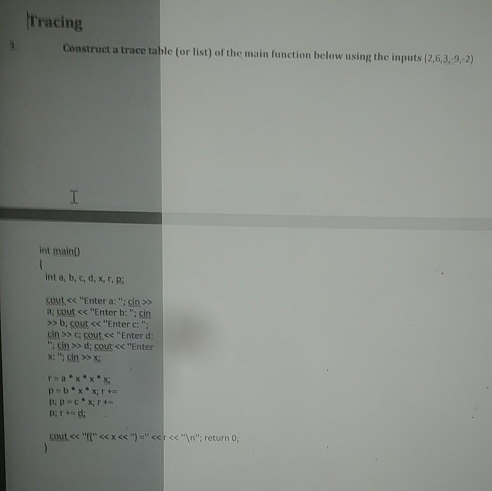 Solved Tracing Construct a trace table (or list of the main | Chegg.com