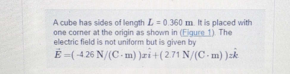 Solved A cube has sides of length L=0.360m. ﻿It is placed | Chegg.com