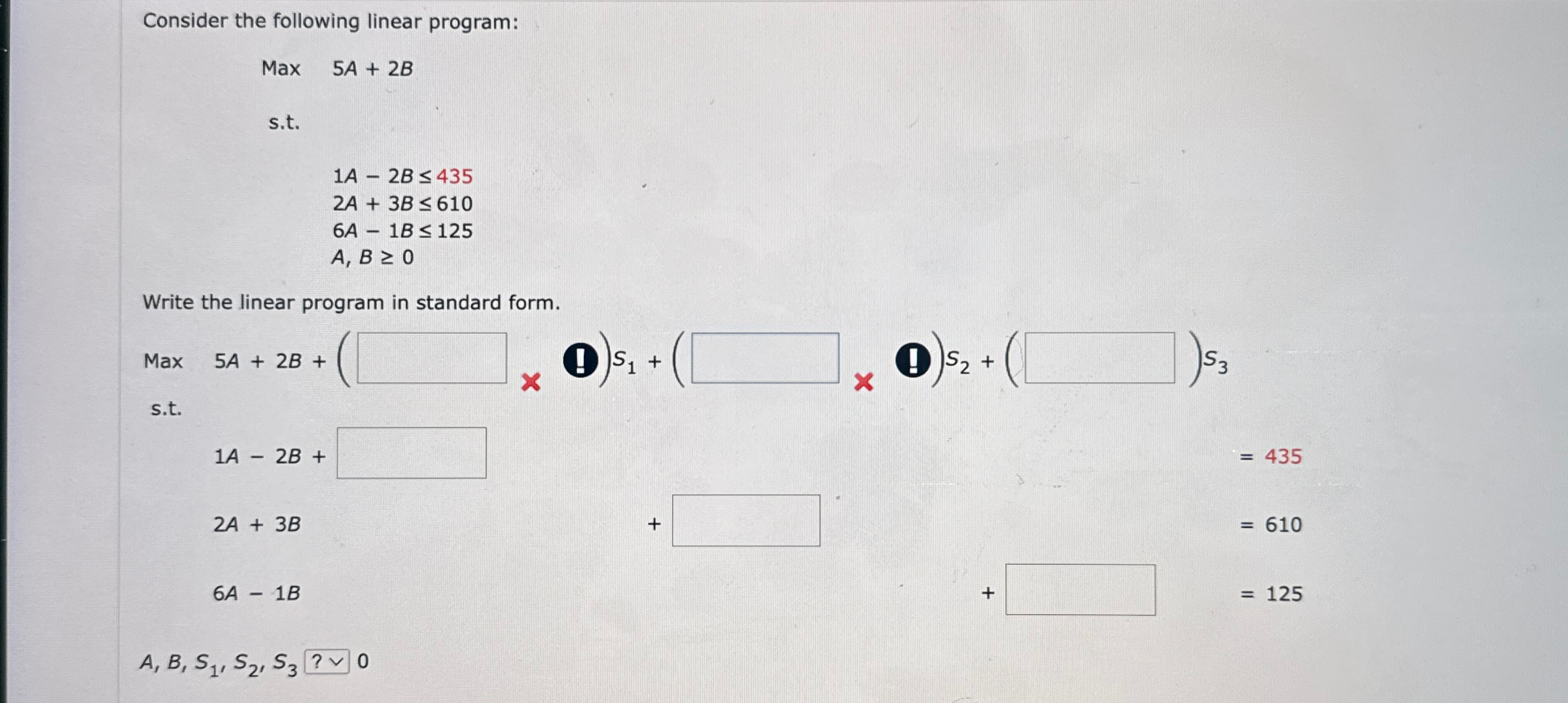 Solved Consider the following linear program: ﻿Max 5A+2B | Chegg.com
