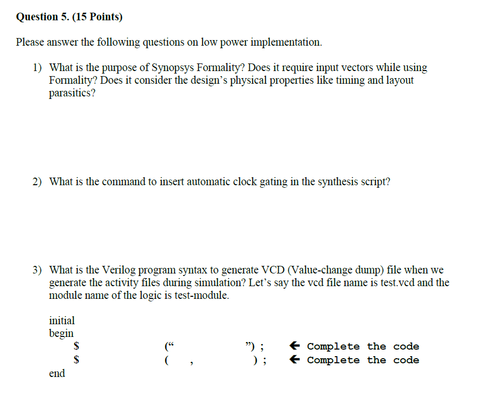 Solved Question 5. (15 ﻿Points)Please answer the following | Chegg.com
