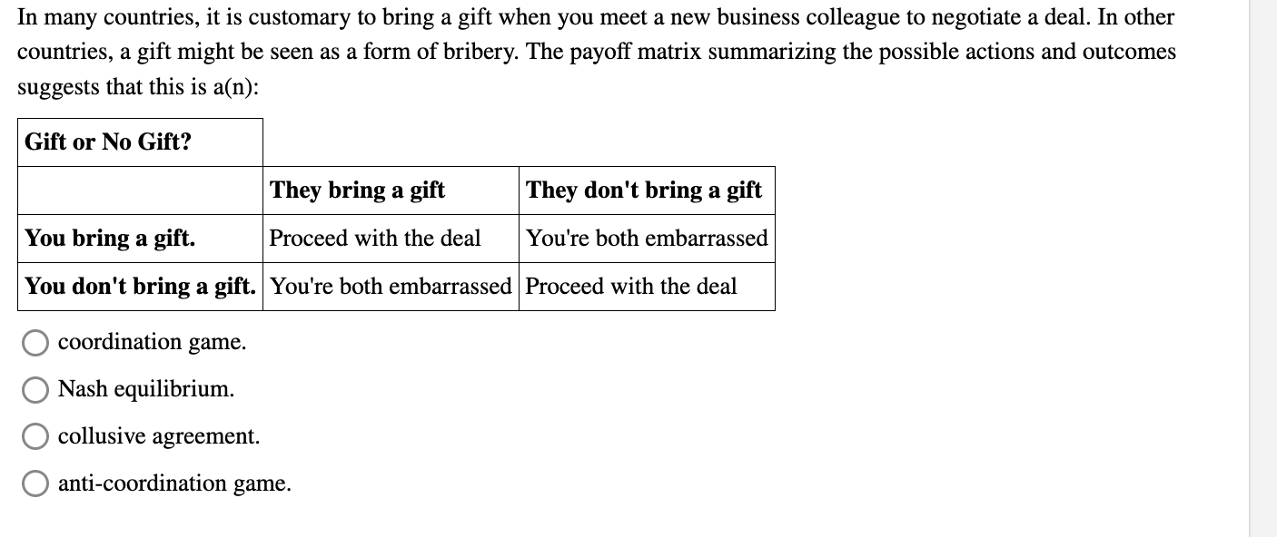 Solved In many countries, it is customary to bring a gift | Chegg.com