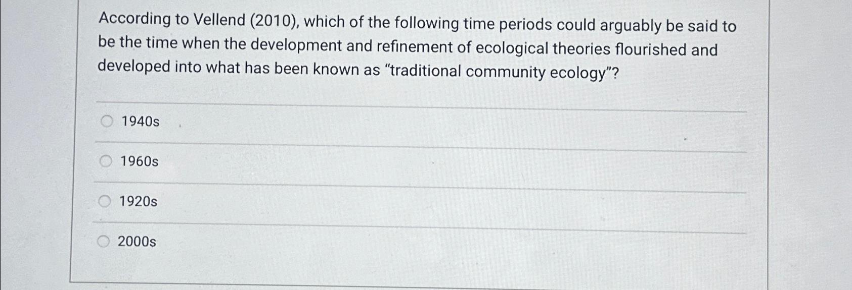 Solved According to Vellend (2010), ﻿which of the following | Chegg.com