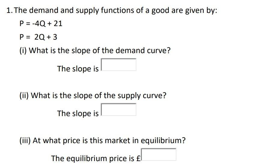 Solved 1. The demand and supply functions of a good are | Chegg.com