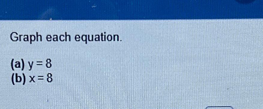 Solved Graph each equation.(a) y=8(b) x=8 | Chegg.com