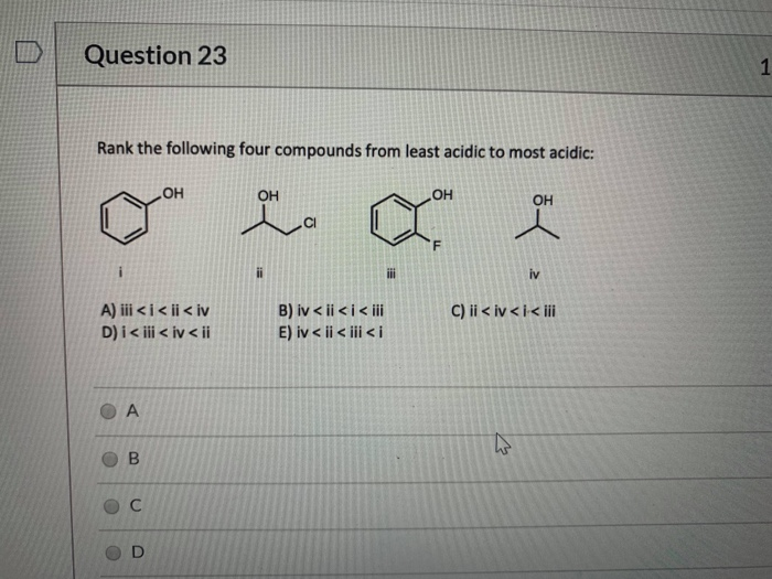 Solved Question 23 Rank the following four compounds from | Chegg.com