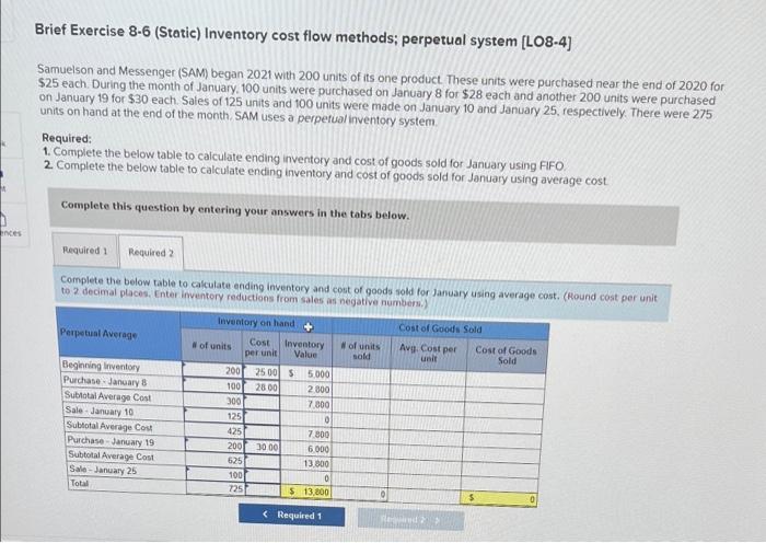 Solved ences Brief Exercise 8-6 (Static) Inventory cost flow | Chegg.com
