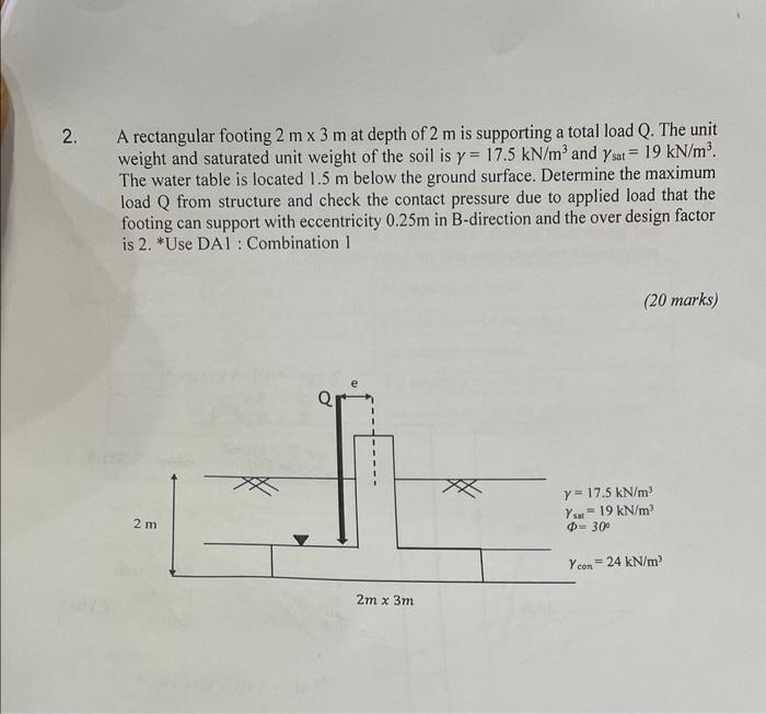 Solved A rectangular footing 2 m×3 m at depth of 2 m is | Chegg.com