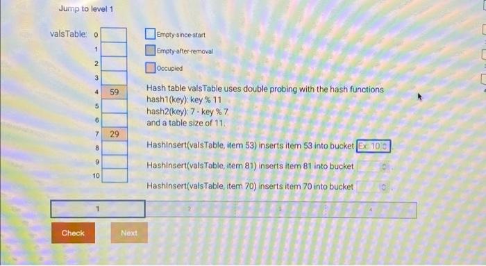 Solved Jump to level 1 valsTable: 0 Check 1 2 3 4 5 6 7 8 9 | Chegg.com