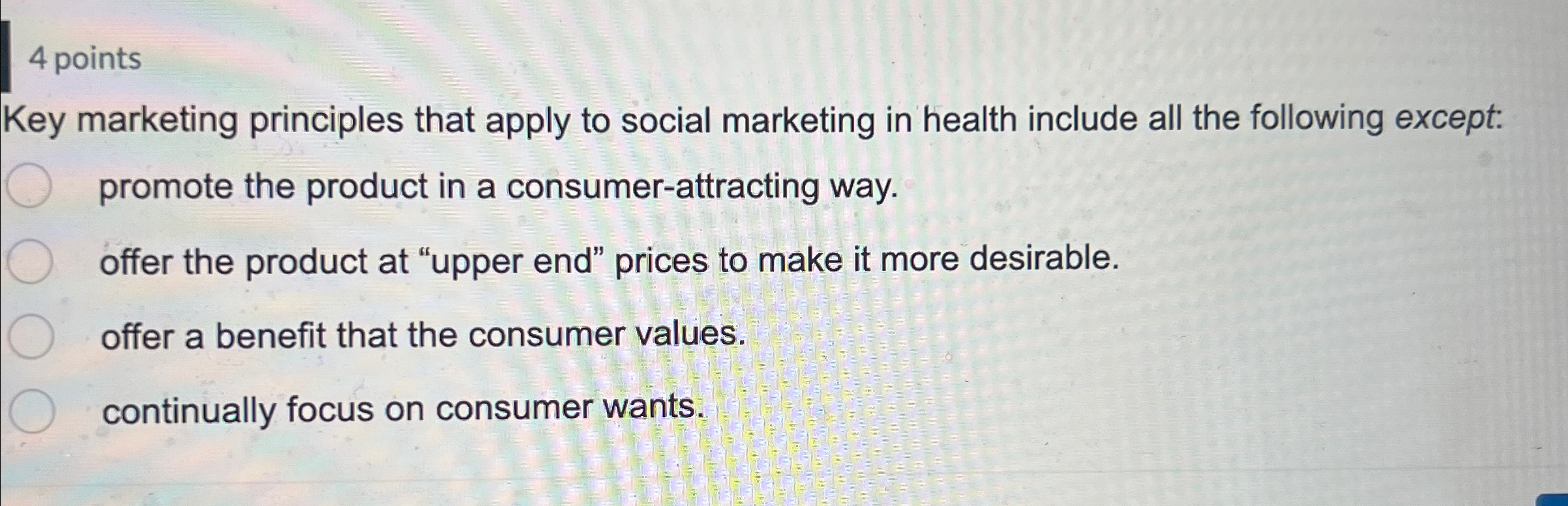 Solved 4 ﻿pointsKey marketing principles that apply to | Chegg.com