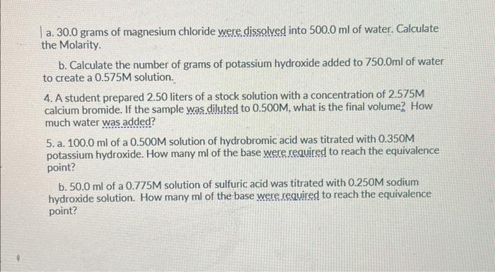 Solved a. 30.0 grams of magnesium chloride were dissolved | Chegg.com
