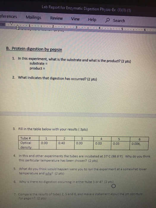 Solved Lab Report for Enzymatic Digestion Physio-Ex (1) (1) | Chegg.com