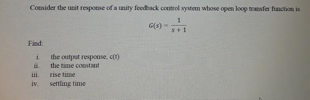 Solved Consider the unit response of a unity feedback | Chegg.com